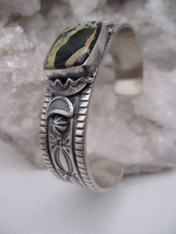 Blackjack Turquoise Cuff Bracelet Authentic Native Made Turquoise Ster ...